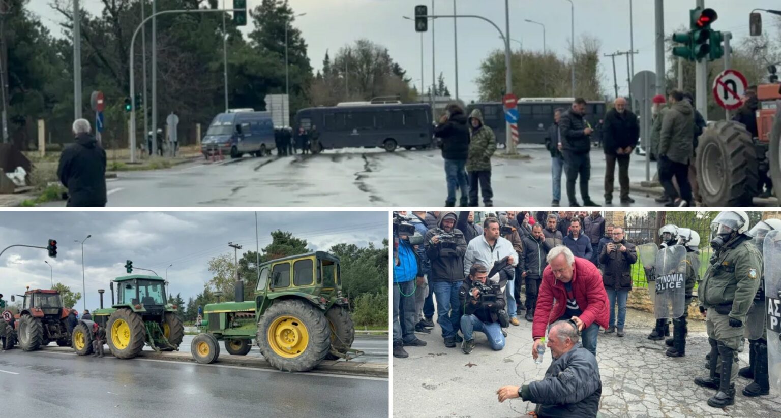 Θεσσαλονίκη: Η στιγμή που αγρότες κάνουν όπισθεν με τα τρακτέρ